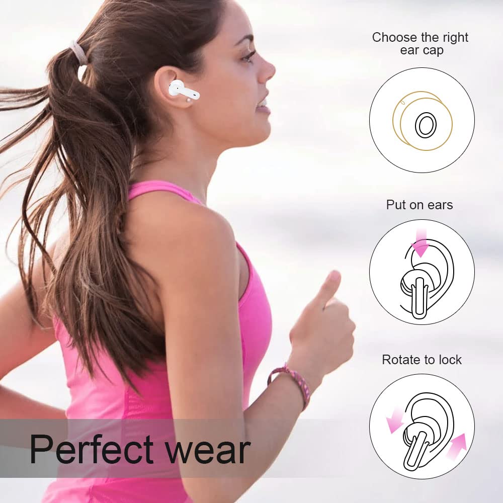 Wireless Bluetooth 5.0 Earbuds Headset Mini in-Ear Noise Canceling Sport Headphones with Charging Case,TWS Stereo Touch Control Waterproof Earphones Built-in Mic (White)