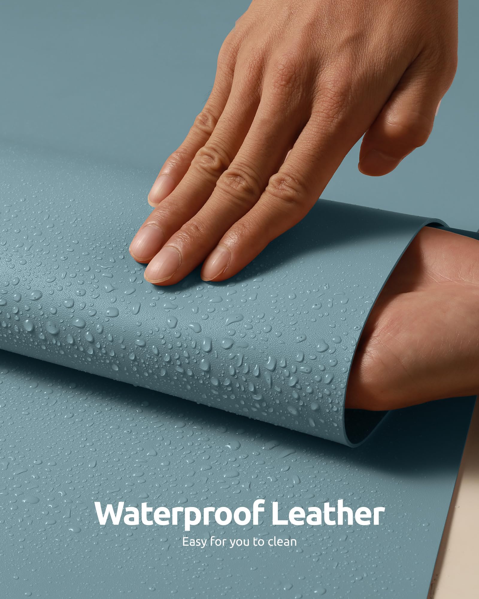 YSAGi Dual-Sided Leather Desk Pad, Office Desk Mat, PU Leather Desktop Protector, Large Mouse Pad, Laptop Desk Pad, Waterproof Desk Writing Pad for Office and Home (23.6" x 13.8", Blue+Grey)