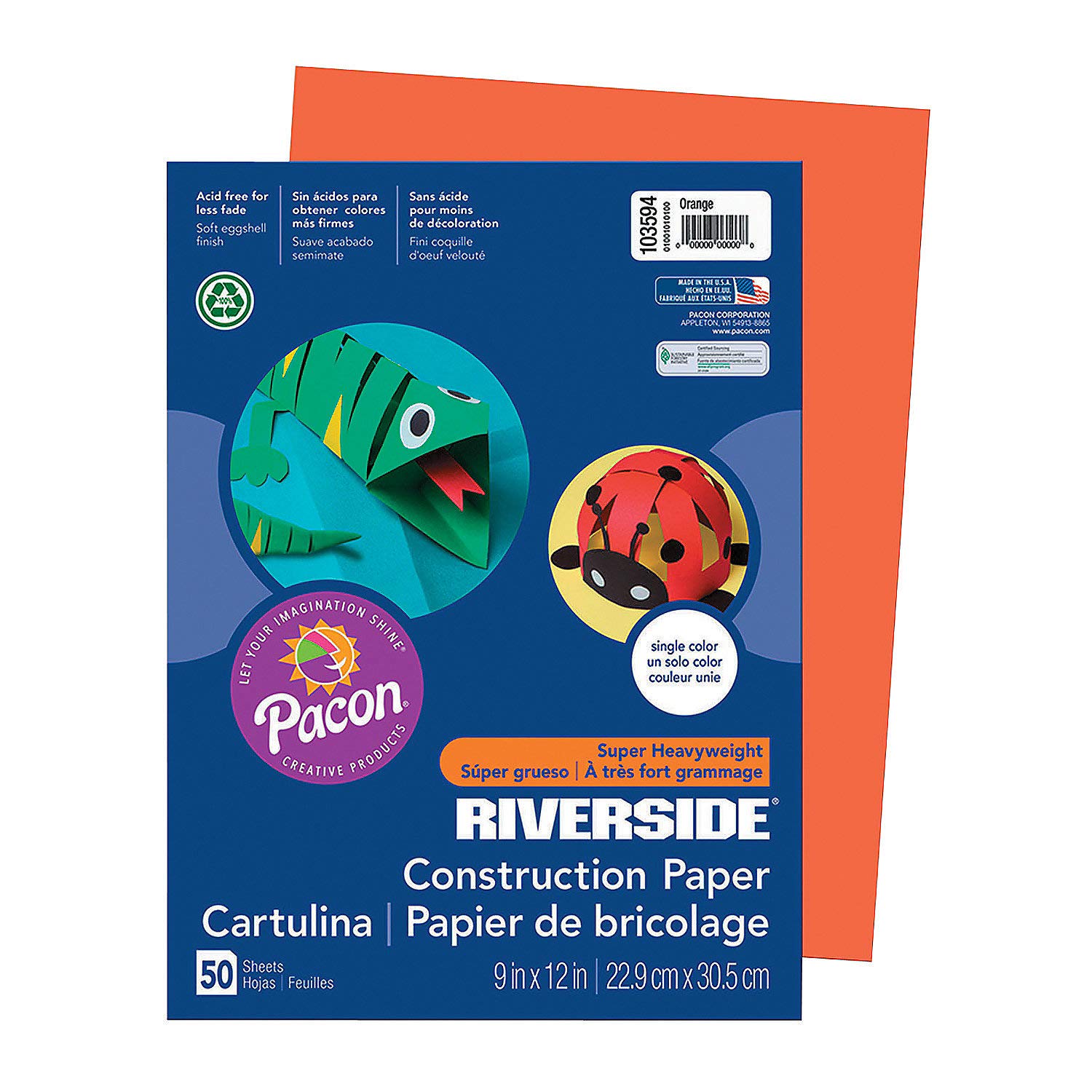 SunworksĀ® Orange 9" x 12" Heavyweight Construction Paper - Art Supplies - Art Paper - 50 Pieces