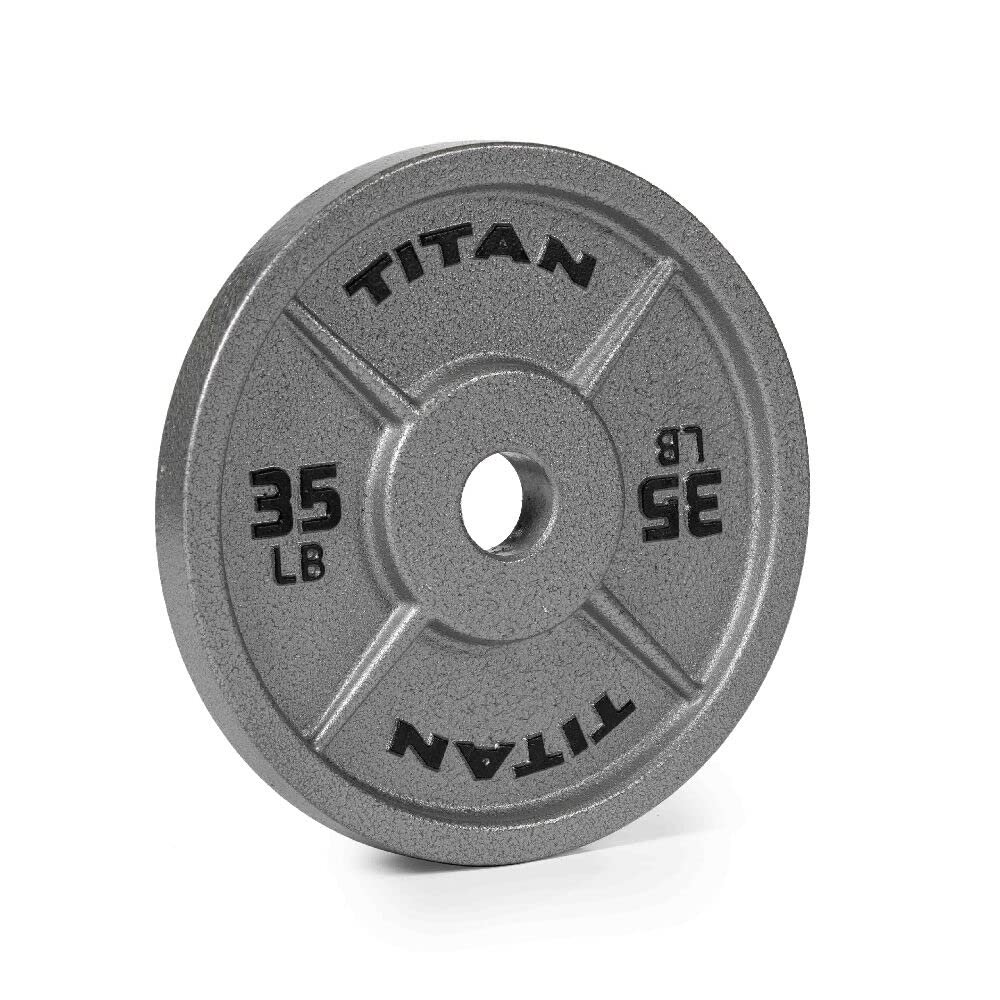 Titan Fitness 35 LB Cast Iron Olympic Plate, Sold Individually, Classic Weight Plate Design, Silver Hammer Finish