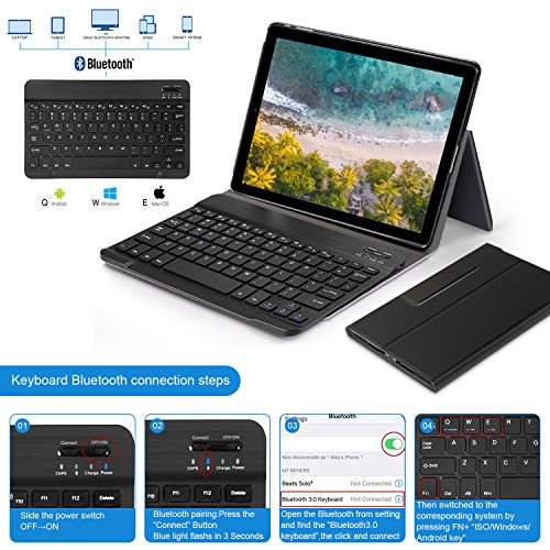 Tablet with Keyboard,10.1 inch Tablet HD,5G Wi-Fi Android Tablets, 4GB RAM 64GB ROM/128GB Computer Tablets, Dual 4G Cellular Gaming Tablet, GPS, 8000mAh, Bluetooth, GMS Certified Tablet PC