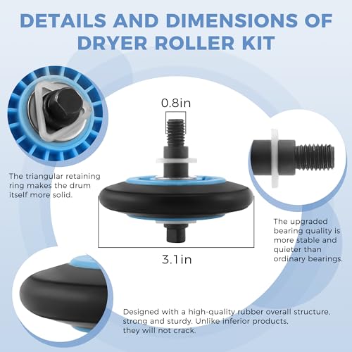 Upgraded DC97-16782A Dryer Parts Fit for Samsung dryer roller replacement kit DV45H7000EW/A2 DV42H5000EW/A3 includes DC97-16782A Dryer Roller 6602-001655 Dryer Belt DC93-00634A Idler Pulley