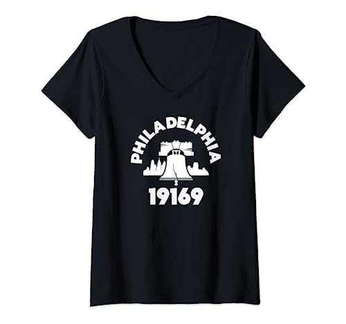 Womens Philly Neighborhood 19169 Zip Code Philadelphia Liberty Bell V-Neck T-Shirt