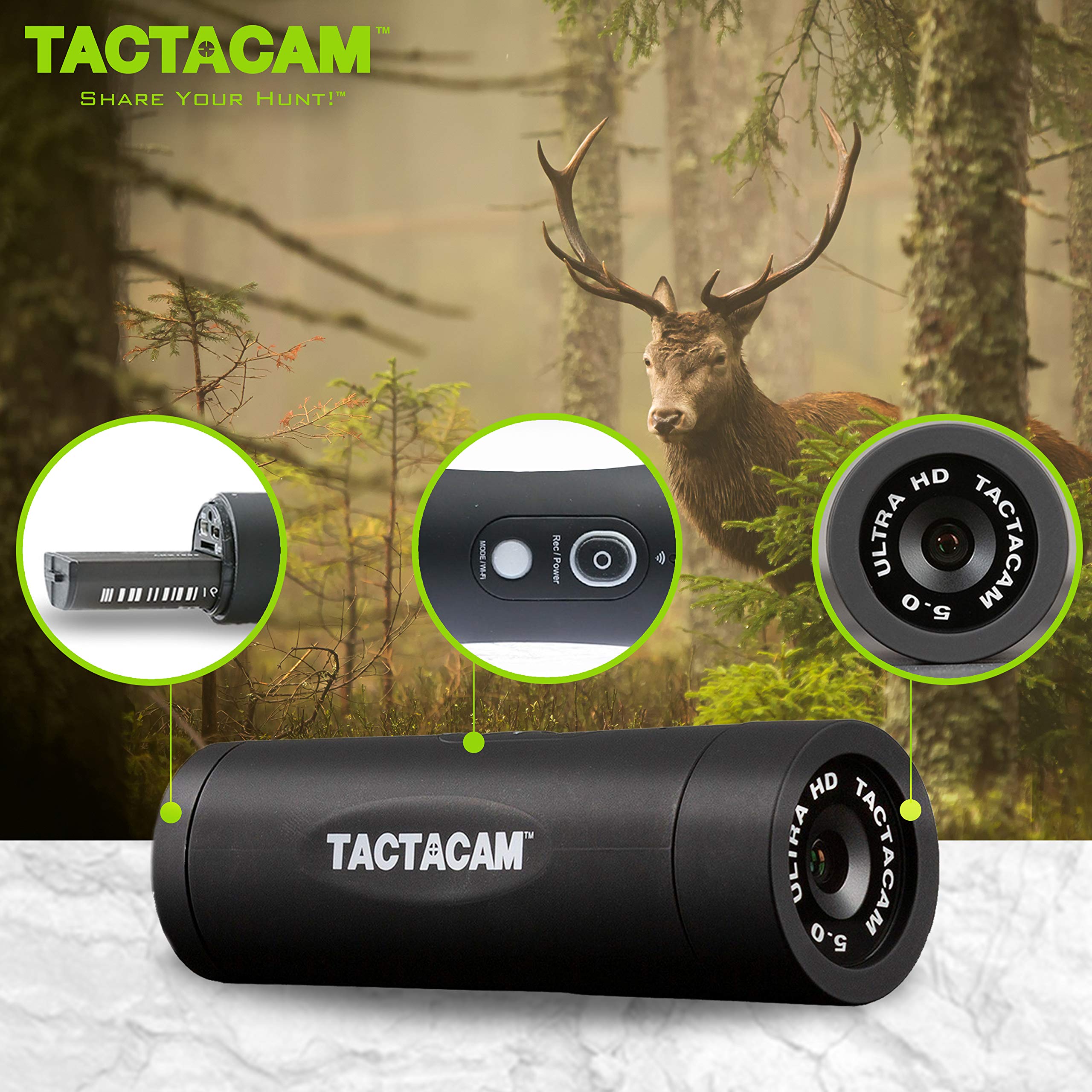 TACTACAM 5.0 Hunting Action Camera + FTS (Film Through The Scope) Mount and 64GB MicroSD Card