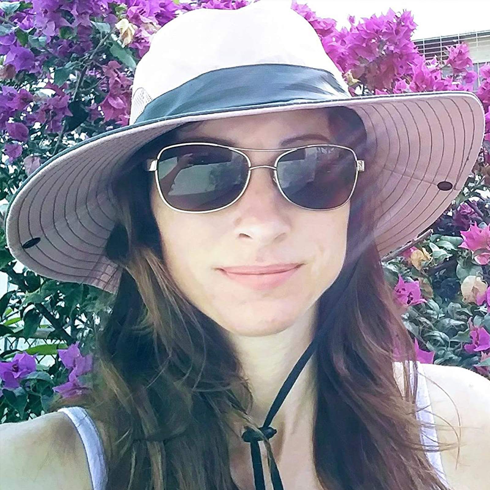 Womens UV Protection Wide Brim Sun Hats - Cooling Mesh Ponytail Hole Cap Foldable Travel Outdoor Fishing Hat Pure Blue