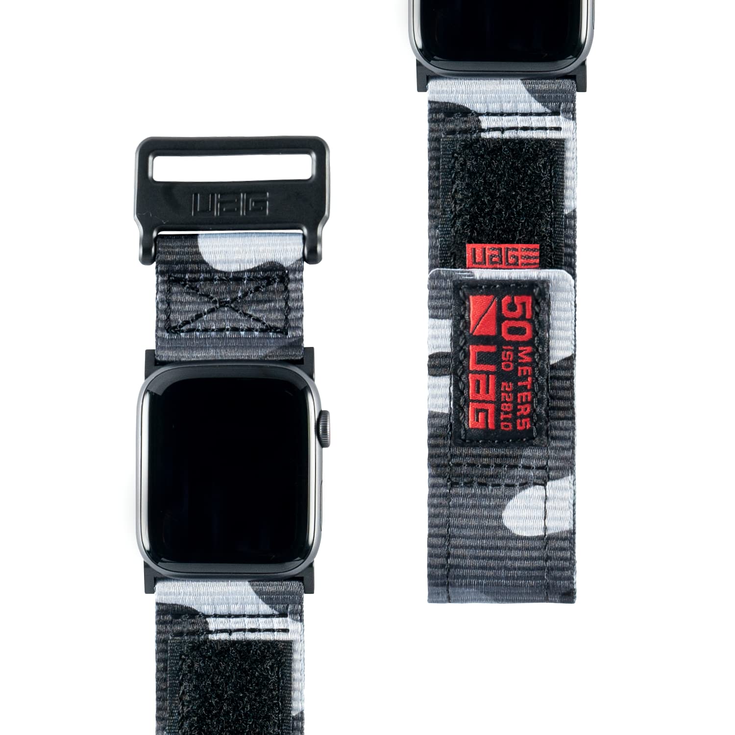 URBAN ARMOR GEAR UAG Compatible with Apple Watch Band 45mm/44mm/42mm, Series 7/6/5/4/3/2/1 & SE, High Strength Nylon Weave Replacement Strap, Active Midnight Camo