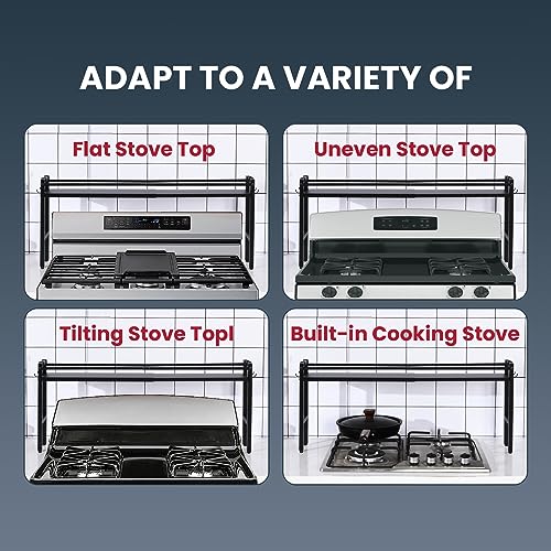 yudeke Stove Shelf, 1 Extendable Metal Shelf, Kitchen Organizer with 4 Hooks (Black)