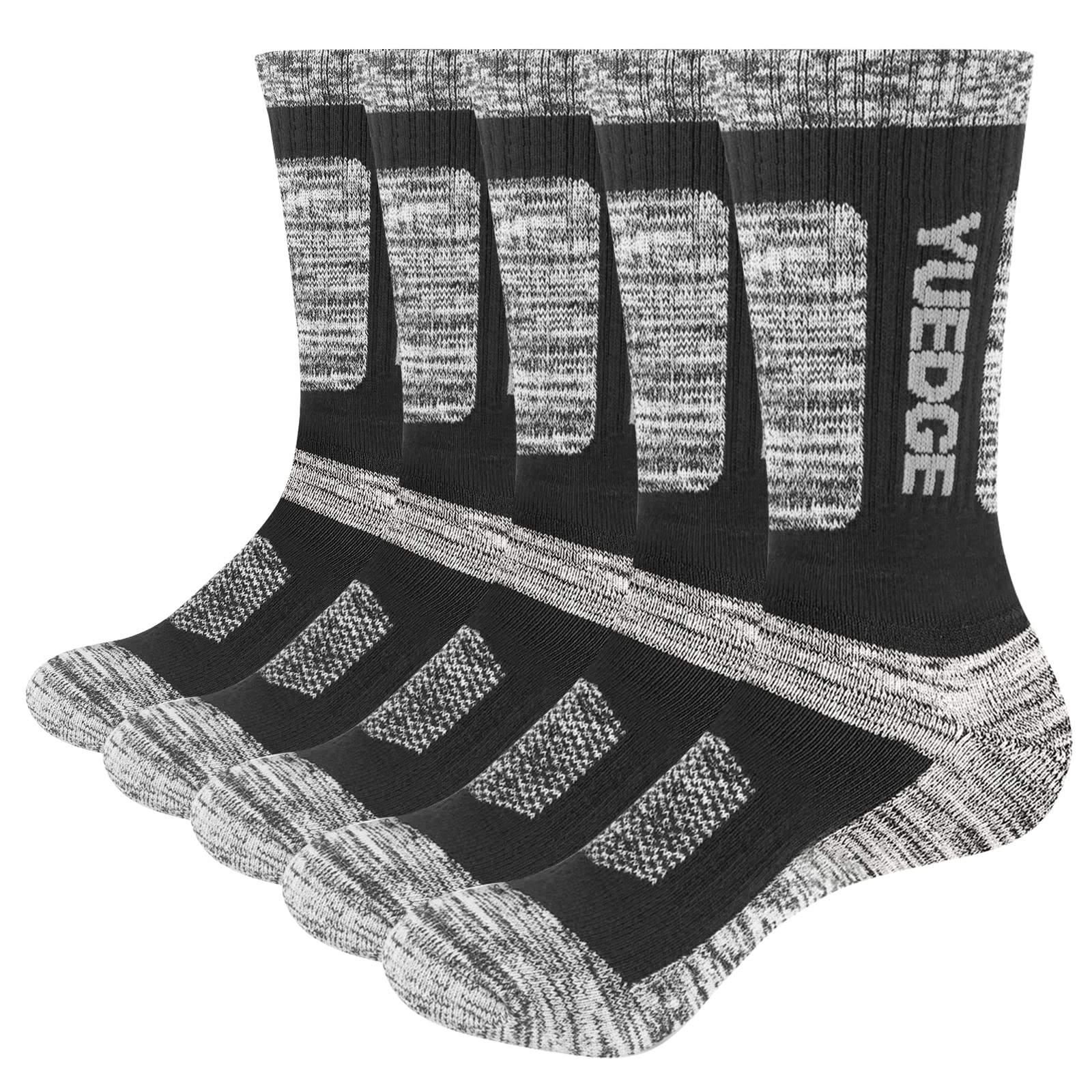 YUEDGE 5 Pairs Breathable Cotton Terry Cushion Crew Athletic Walking Hiking Socks Boot Socks for Men 9-11