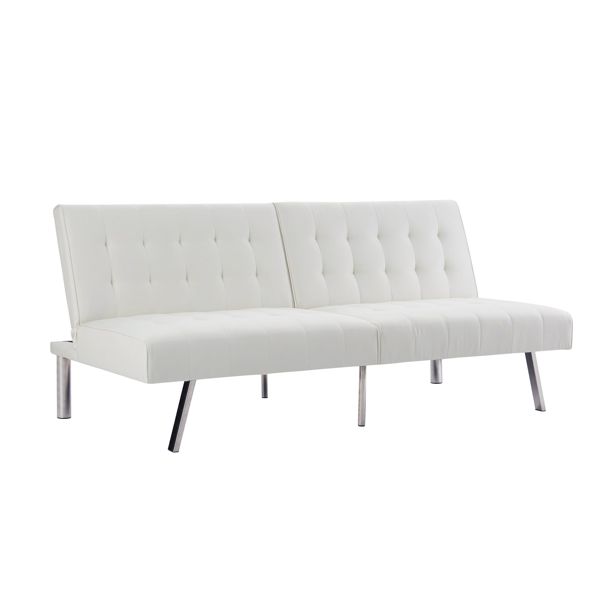 White Futon Sofa Bed, Durable Faux Leather Futon Couch, Split Back Sofa Bed Couch With Metal Legs, Folding, Reclining Small Couch Bed, Pull Out Sofa Bed, White Futon Sofa Bed For Living Room