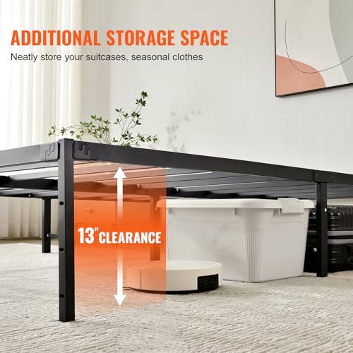 VEVOR 14 Inch Full Metal Bed Frame Platform, No Box Spring Needed, 1500 lbs Loading Capacity Embedded Heavy Duty Mattress Foundation with Steel Slat Support, Easy Assembly, Noise Free
