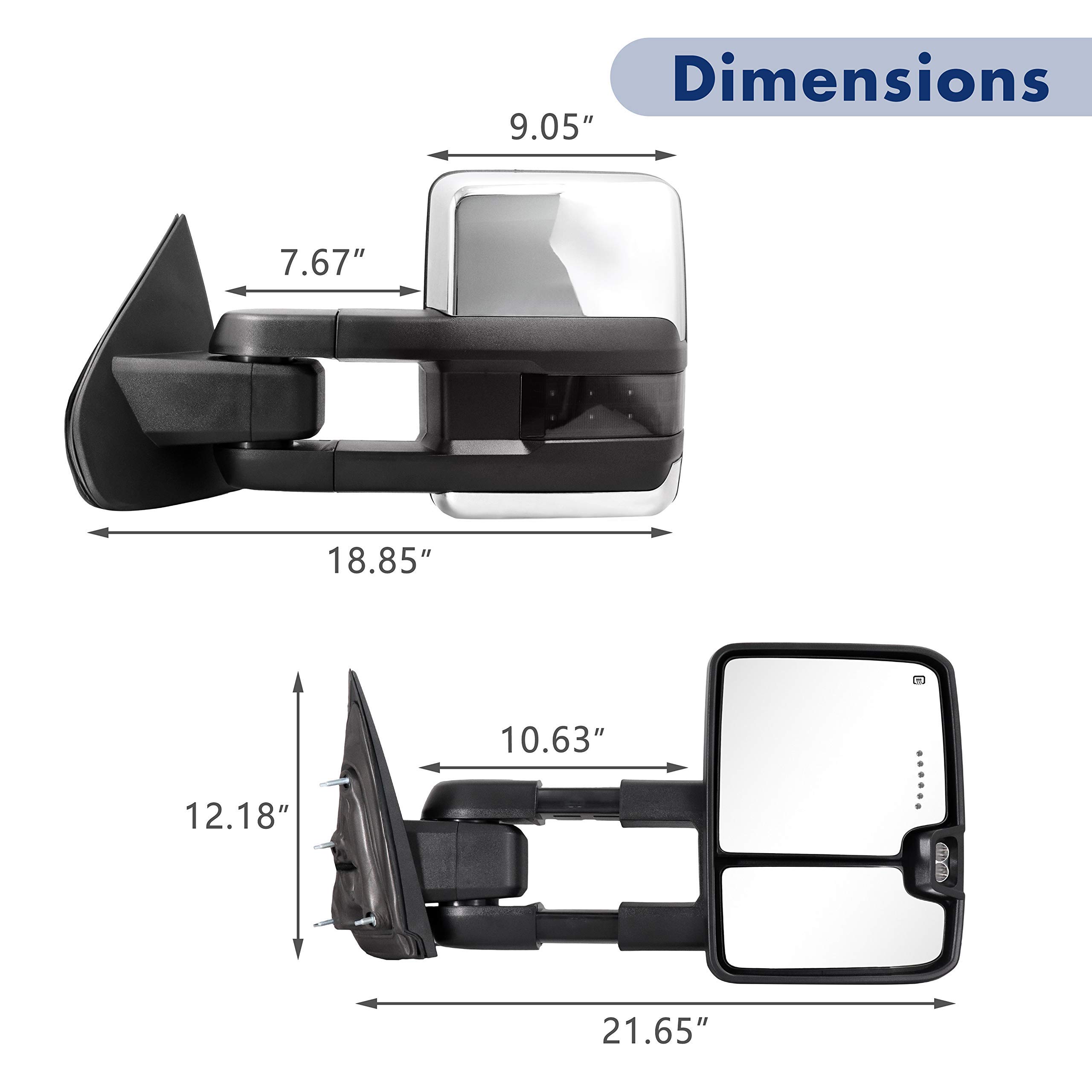 Towing Mirror Compatible with 2014-2018 Chevy Silverado GMC Sierra 1500 2500 HD 3500 HD with Power Adjusted Heated Glass Running Turn Signal Lights Light (Chrome Back)