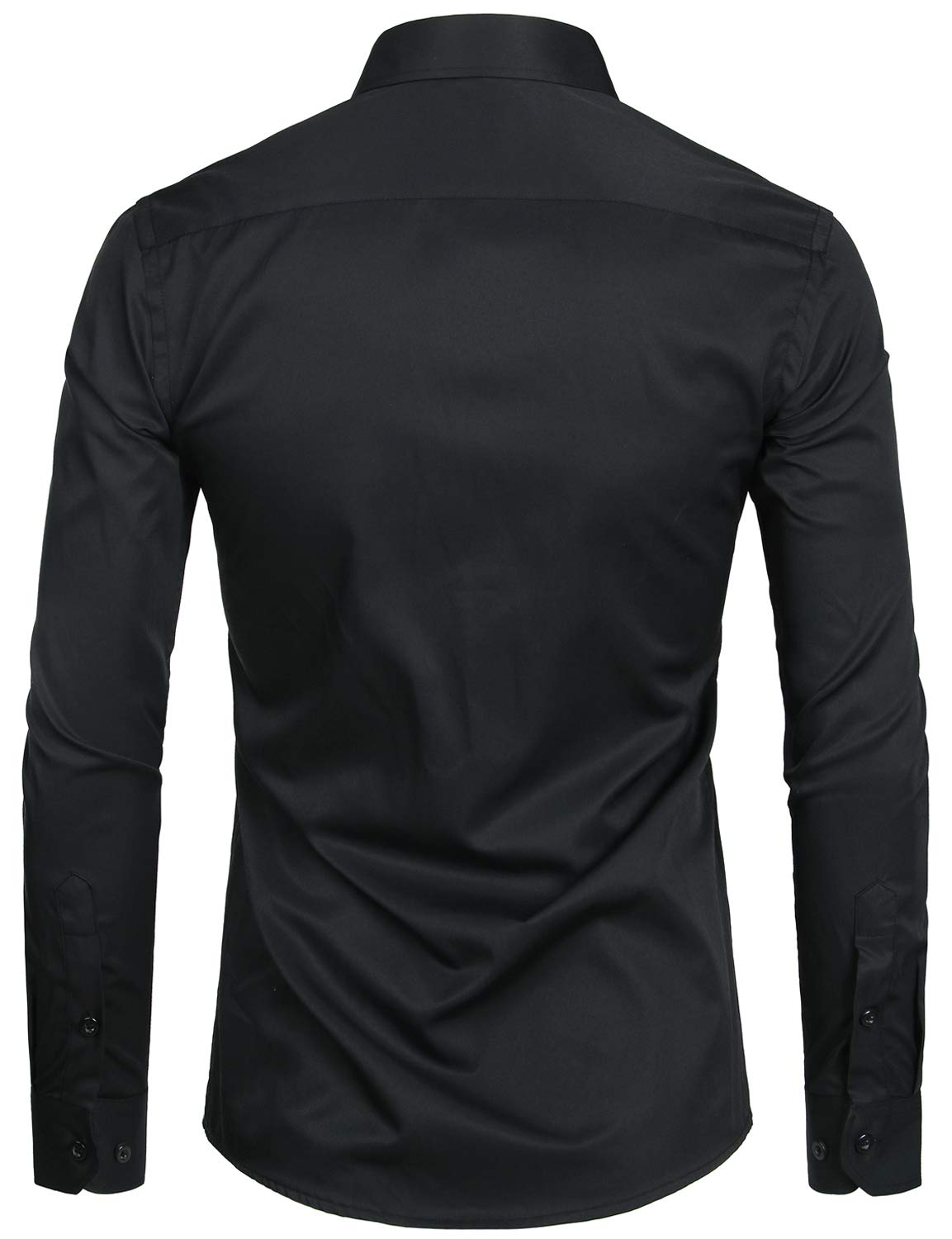 ZEROYAA Men's Long Sleeve Dress Shirt Solid Slim Fit Casual Business Formal Button Up Shirts with Pocket ZSSCL01 Black Medium