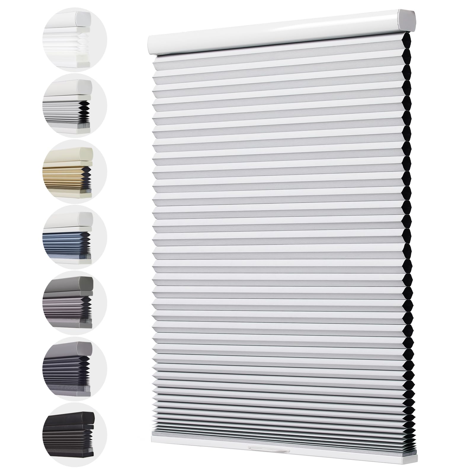 Toanture Custom Cordless Cellular Blinds, Easy to Install Blackout Honeycomb Window Blinds for Shades, Thermal Insulated Honeycomb Blinds for Bedroom, Office(White,Custom Size)
