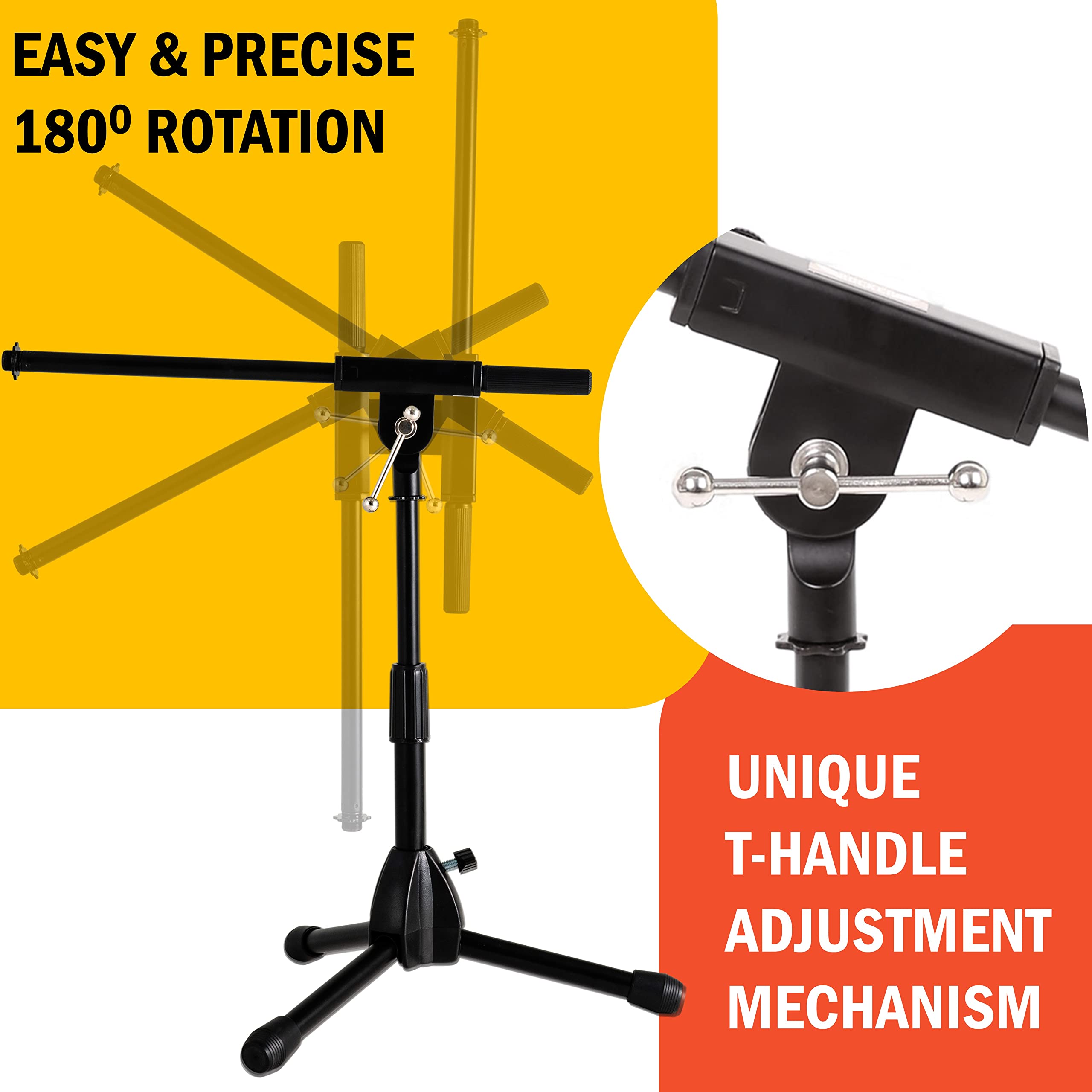 Stage Rocker Foldable Tripod Low-Profile Mic Boom Stand - Height Extending from 9.6'' to 16.9'', w/Adjustable Telescoping Arm Up to 9'', Lightweight/Convenient, Black, Powered by Hamilton(SR610121B)