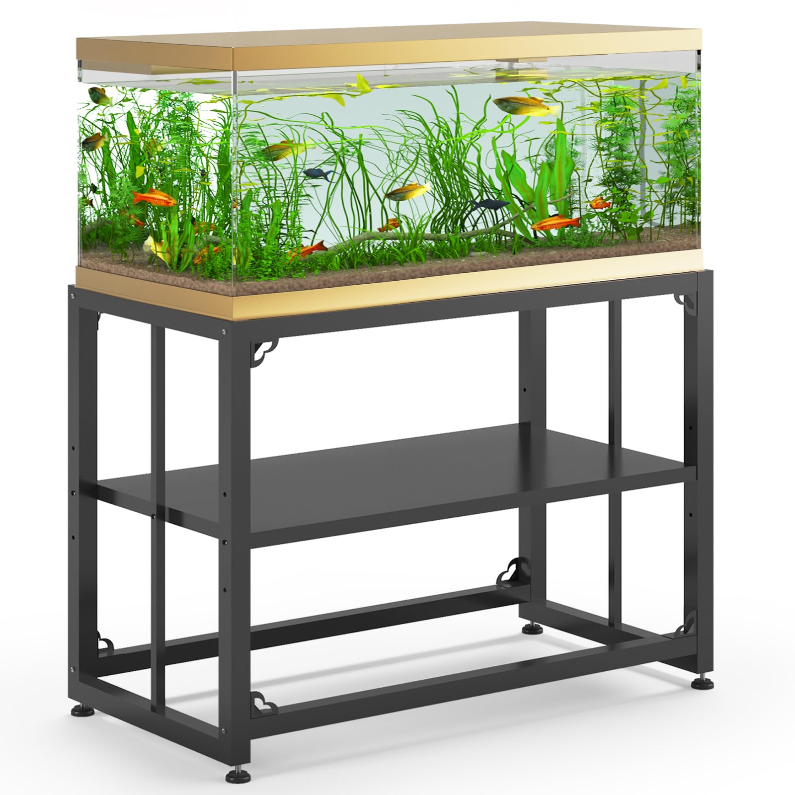 Tocretoare Fish Tank Stand 40 Gallon, Metal Aquarium Stand, Double-Layer Storage Design, Suitable for Home and Office Use, 660LBS Capacity, Black (Tank not Included) (SKU000671)