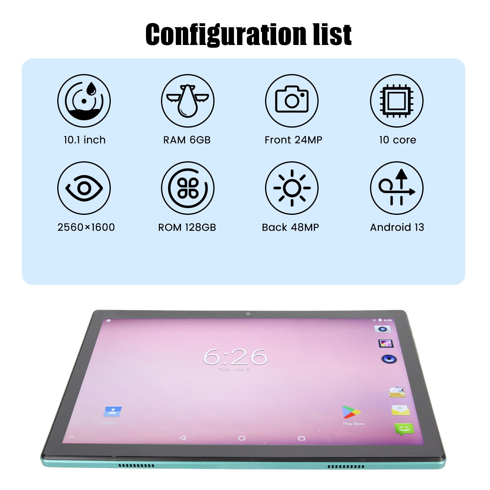 Yunir 10.1 Inch Tablet, 6GB RAM 128GB ROM, Octa Core CPU, Dual Camera, 5G WiFi, 4G LTE, Tablet with Case Keyboard, 100‑240V Compatible (US Plug)