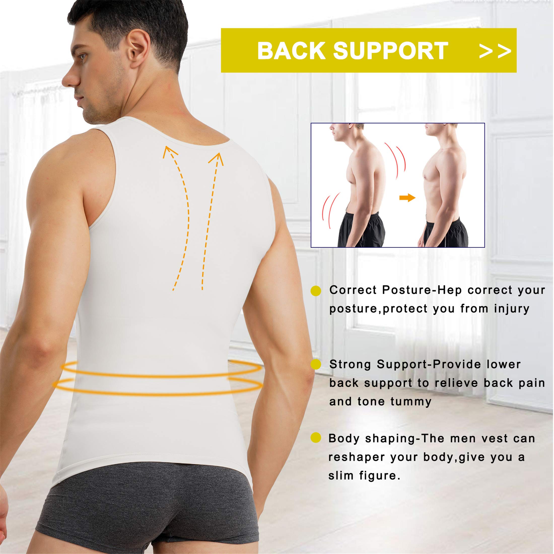 TAILONG Compression Shirt for Men Slimming Body Shaper Sport Vest Workout Tank Top Athletic Undershirt (White, X-Large)