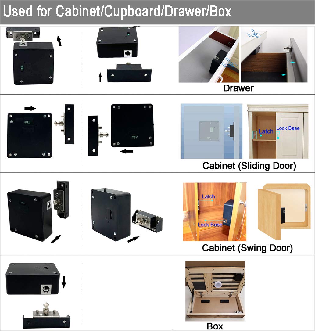 WOOCH RFID Lock Electronic Cabinet Lock, Hidden DIY Lock with USB Cable for Wooden Cabinet Drawer Locker Cupboard (2 Pack)