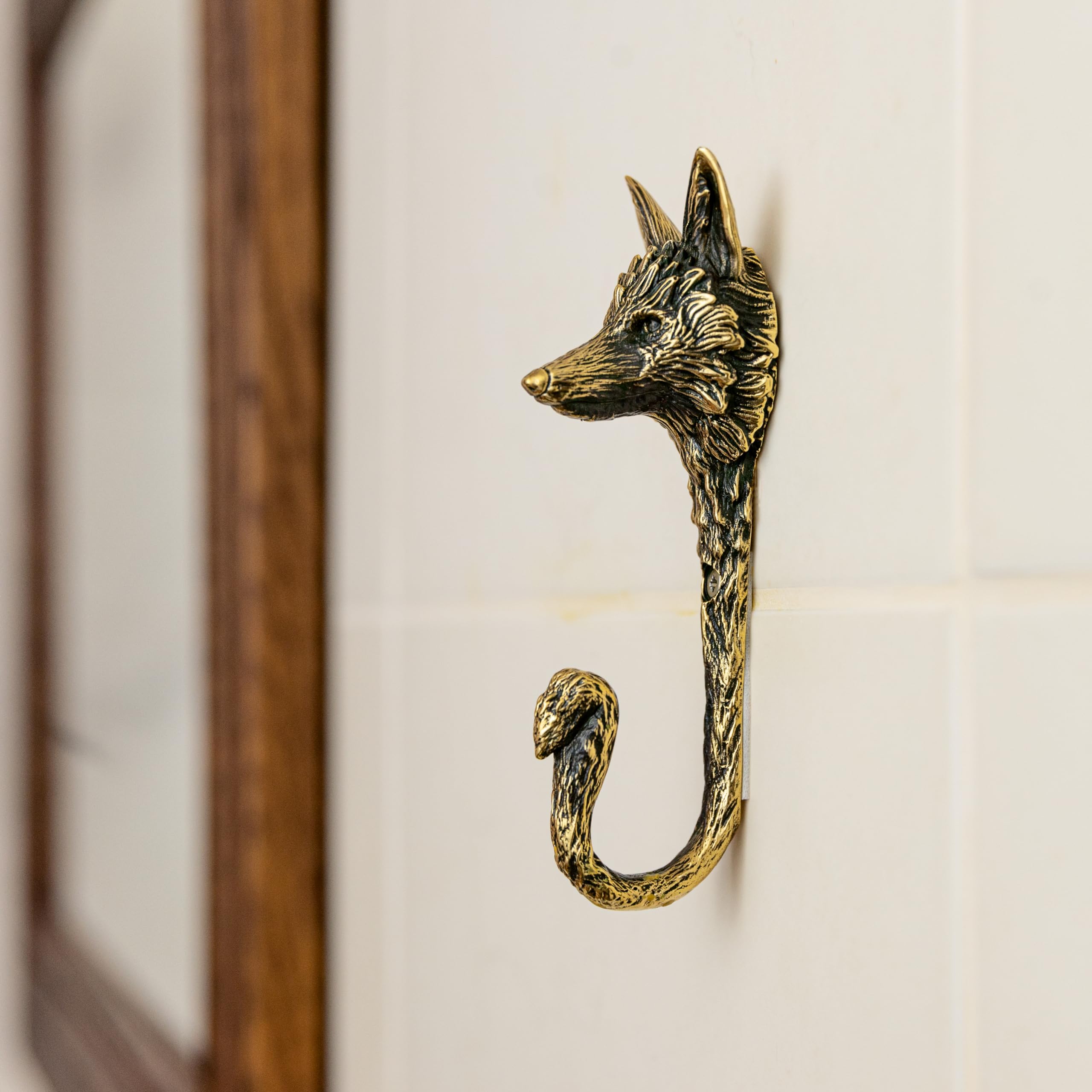 Solid Brass Fox Hook β Large Size, Handcrafted with Exquisite Fox Head Shape and Functional Tail.