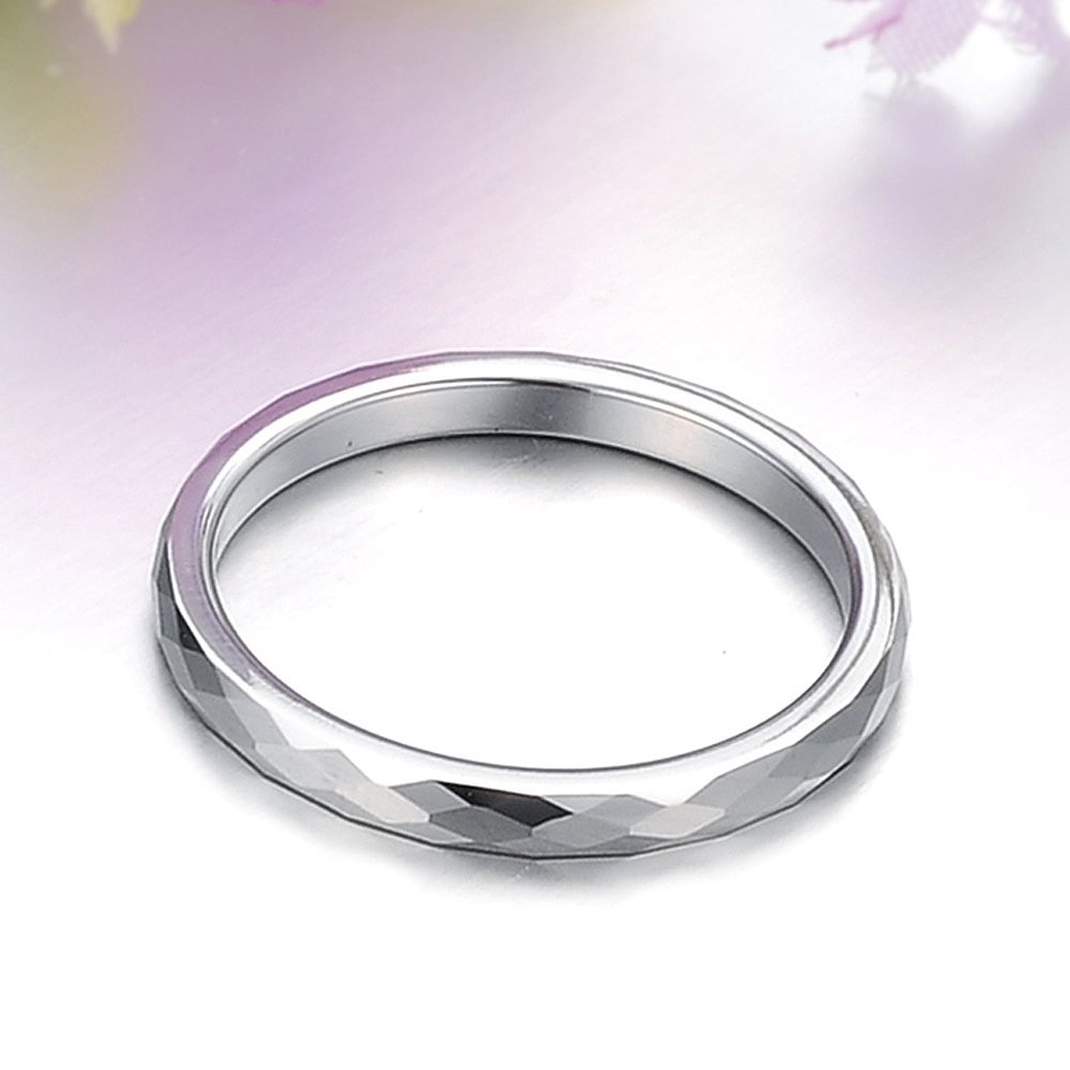 SunnyHouse Jewelry 2mm Women's Multi-faceted Tungsten Wedding Band Ring (Size Selectable) (7.5)