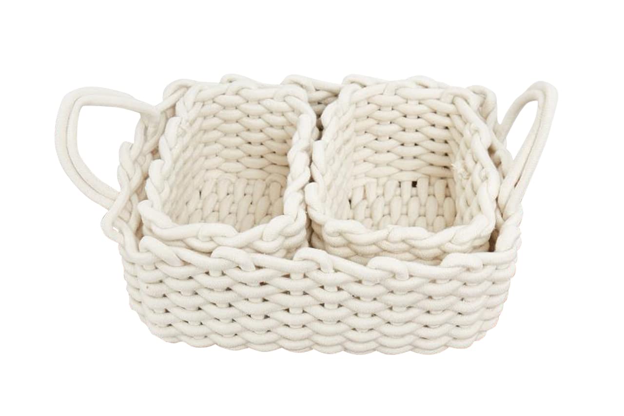Woven Baskets, Set of 3 for Home, Office, Dorm Room, Living Room, Bedroom, Bathroom, Nursery Storage and Organization (WHITE)