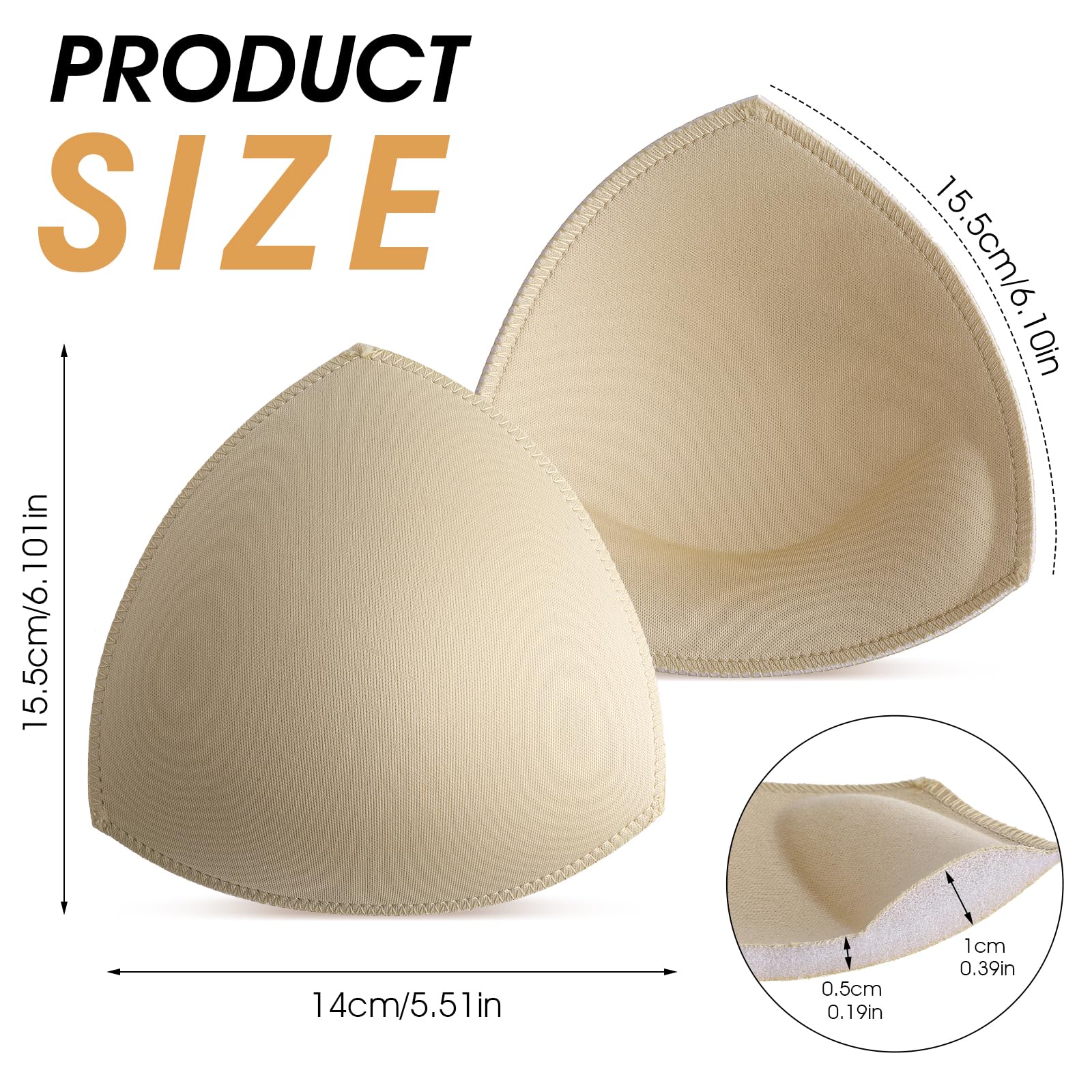 WLLHYF Bra Pads Insert 2 Pairs Triangle Breathable Breast Padding Skin Color Soft Sewn Pad for Women Girls Bra Any Cup Cover (Large)