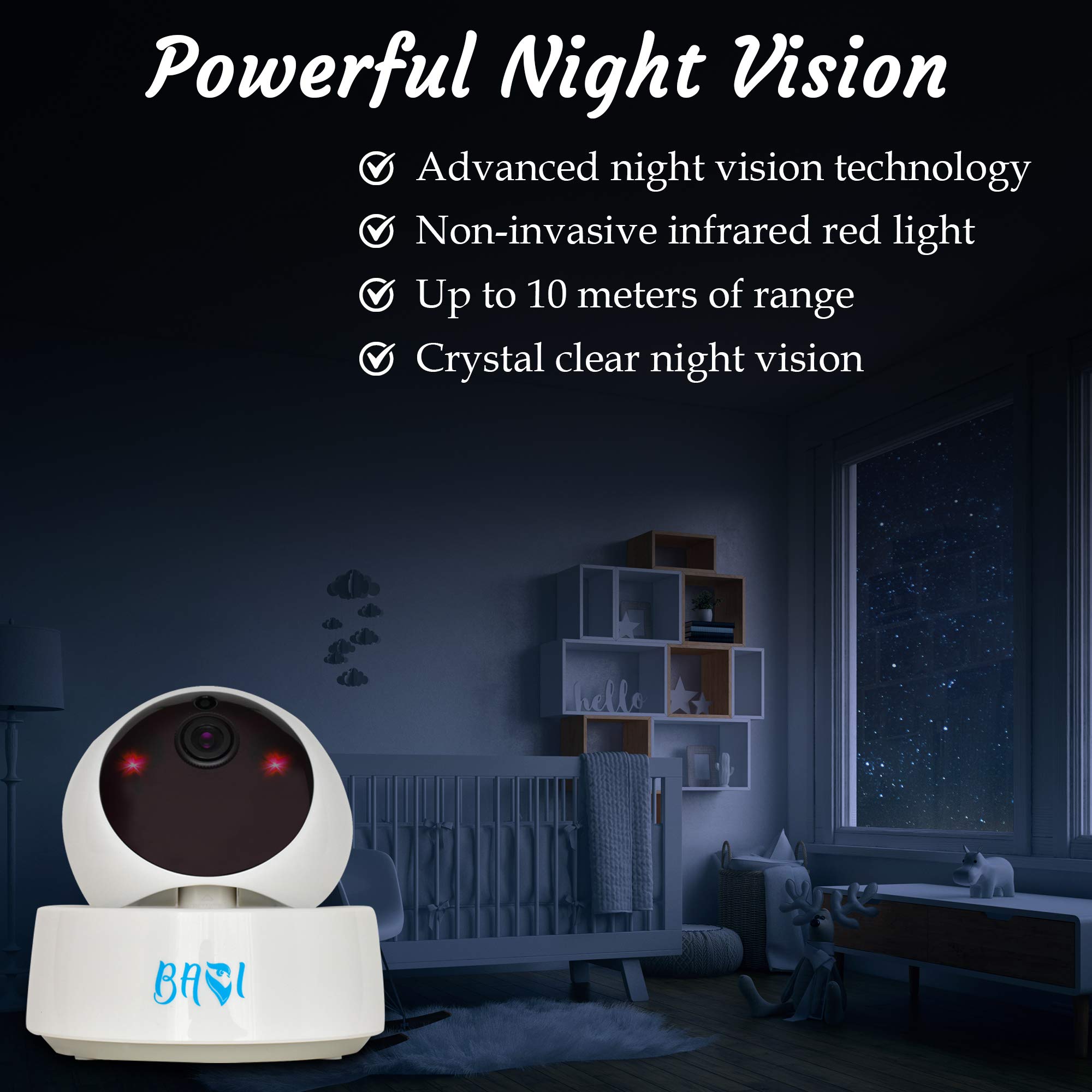 Video Baby Monitor with Camera and Audio, Night Vision, Remote Control, Motion Detection, Two Way Audio, for Infant/Elderly/Pet/Nanny Compatible with iOS and Android
