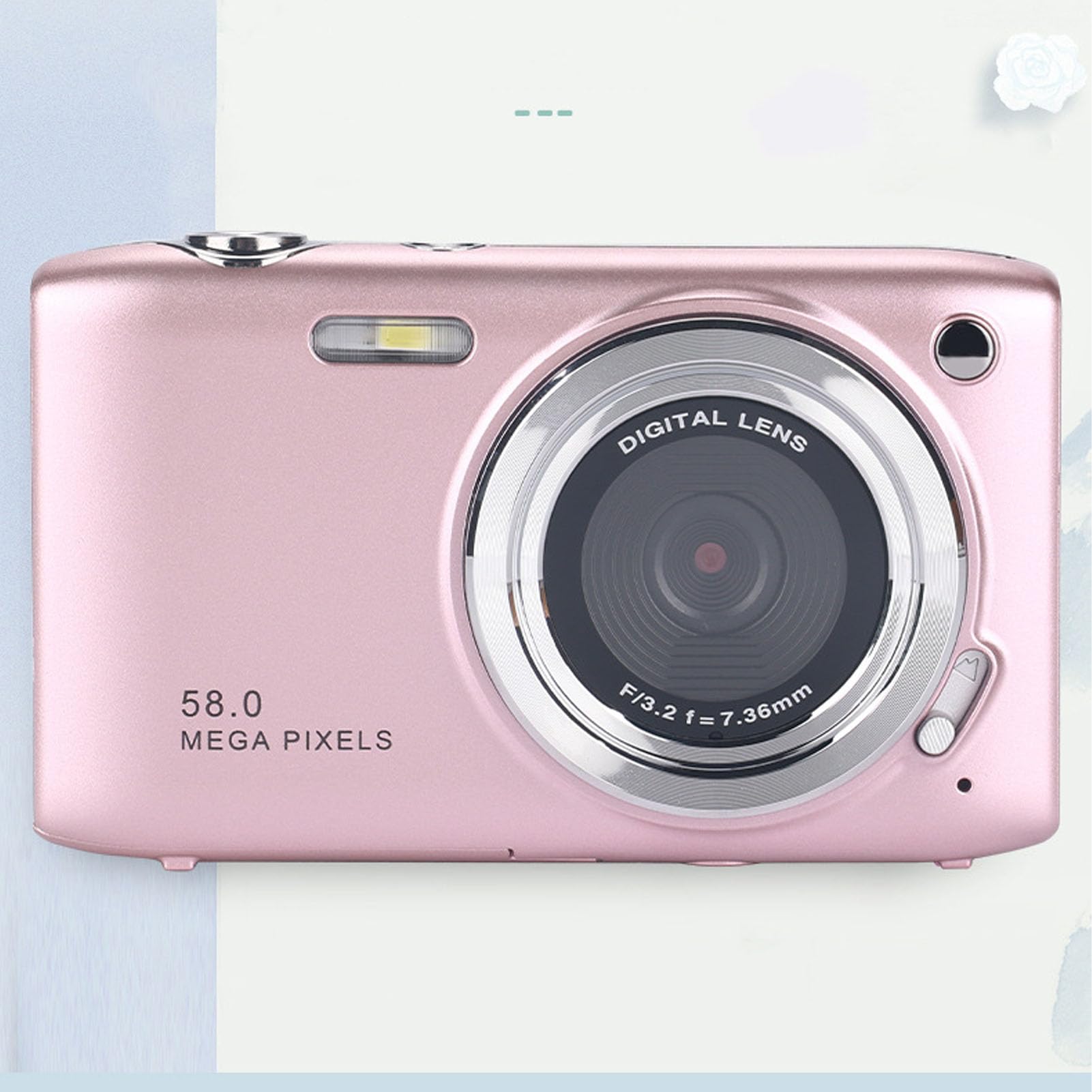 Teens Small Camera, 58MP Slim and Lightweight Automatic Beauty Mode 4K Digital Camera Automatic Exposure Autofocus for Travel (Pink)