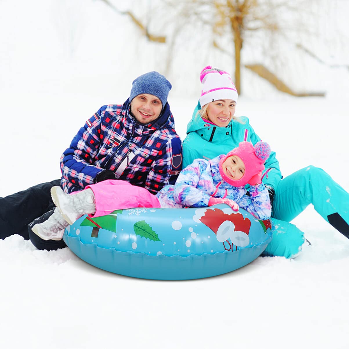 Toyvian Winter Snow Tube Inflatable Sled Snow Ring with 2 Smooth Safety Hhandles for Kids and Adults
