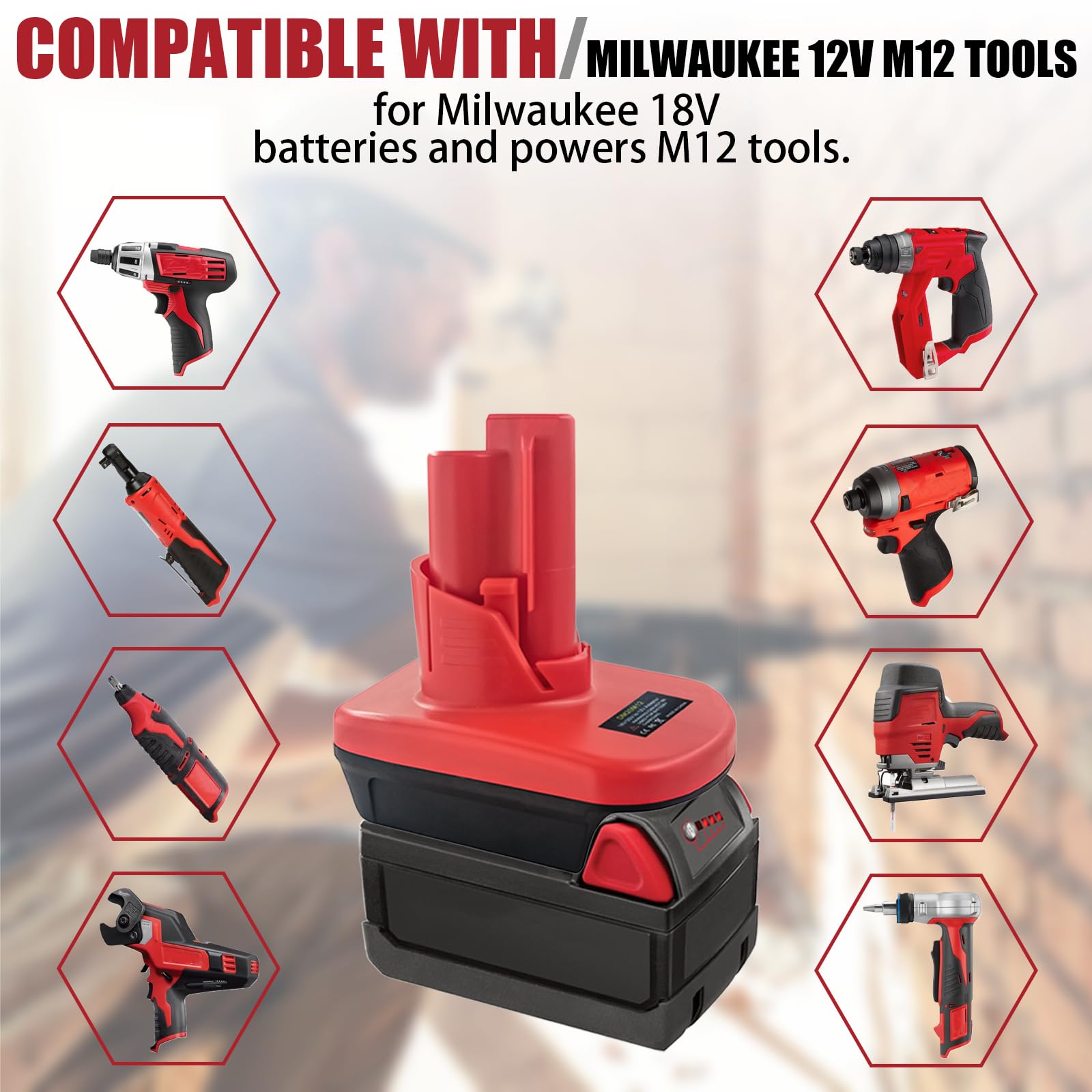 TPDL Battery Adapter for Milwaukee 18V M18 to 12V M12 Tool Use, for Milwaukee 18V Battery Convert to 12V Tools Adapter- ML18M12 Adaptor (Adapter Only)