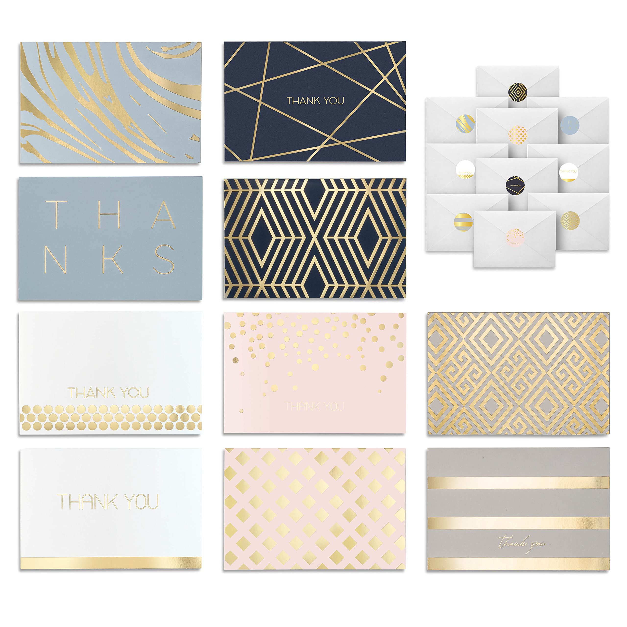 Thank You Cards with Envelopes - 50 Assorted Note Cards Designs With Matching Stickers and White Envelopes - Storage Box Included- 4 x 6''