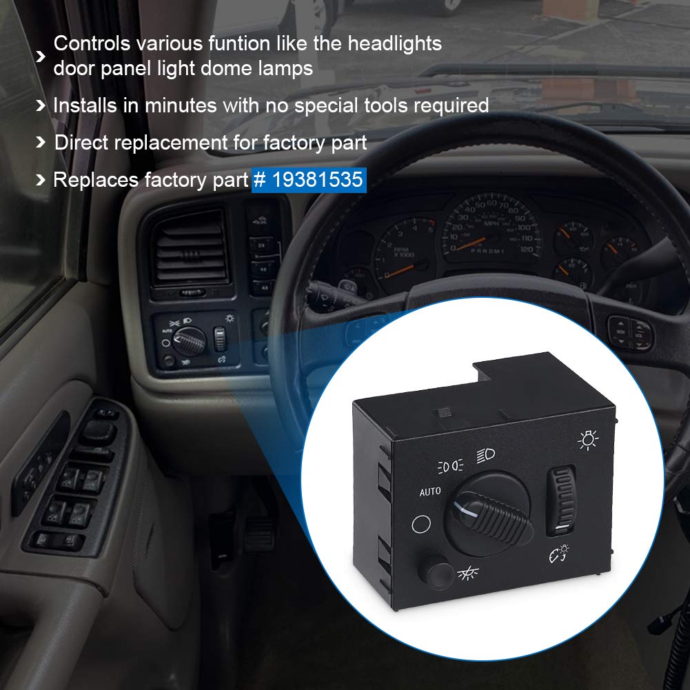 WMPHE Compatible with Headlight Switch Chevy Silverado GMC Sierra 2003-2007 Suburban Avalanche Yukon Tahoe Cadillac Escalade Headlamp Dimmer Switch Replace OE # 19381535 D1595G 15194803