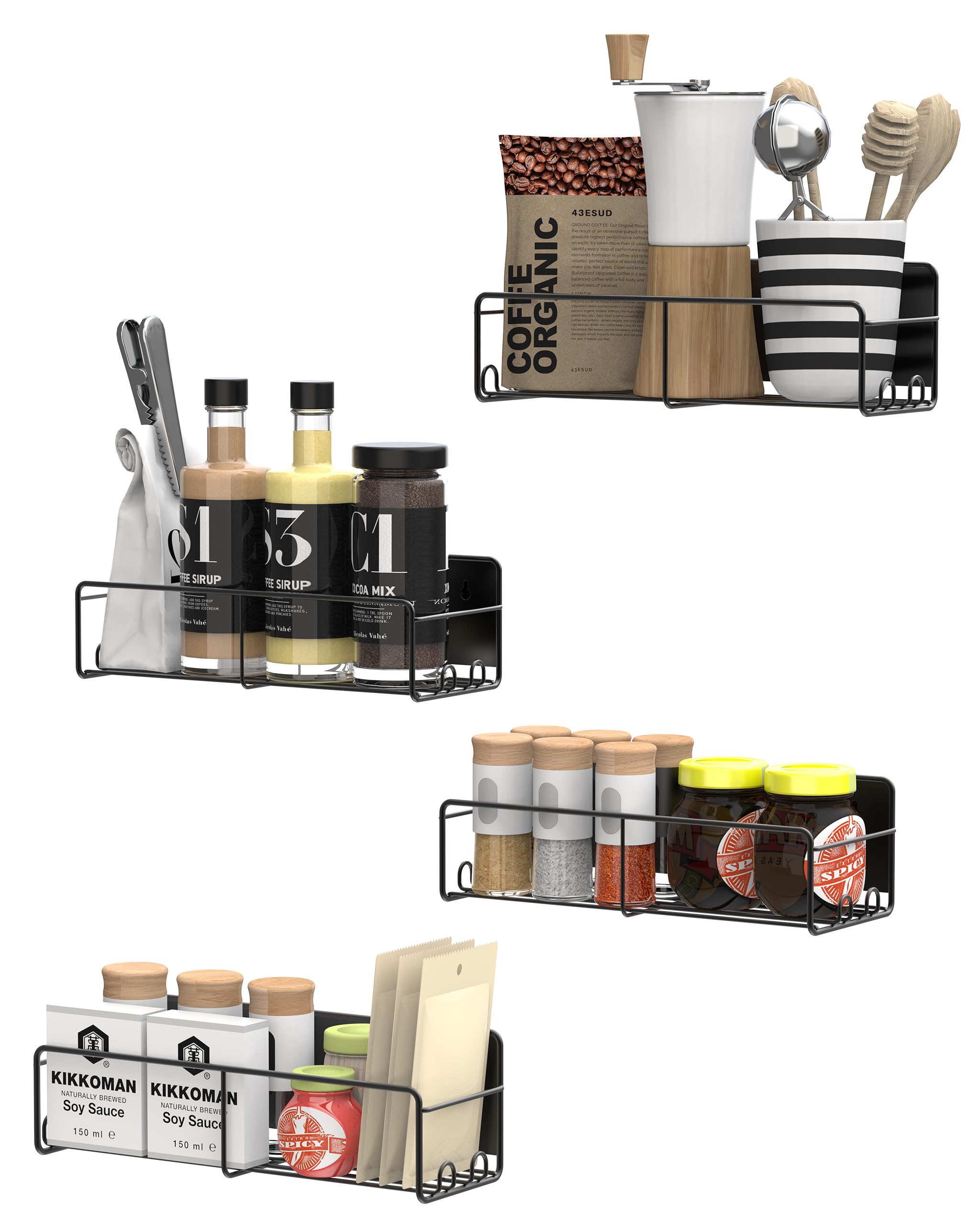 XHENEEB Magnetic Spice Rack for Refrigerator 4 Pack Magnetic Spice Rack Fridge Organizers and Storage Metal Magnetic Shelf
