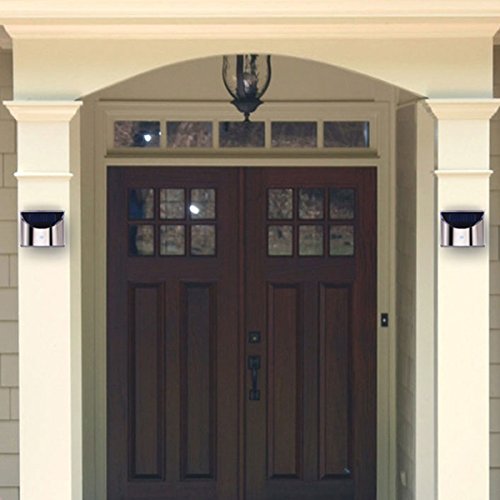 WOAIX Solar Powered 4 LED PIR Motion Sensor Stainless Steel Wall Light for Outdoor Garden Home