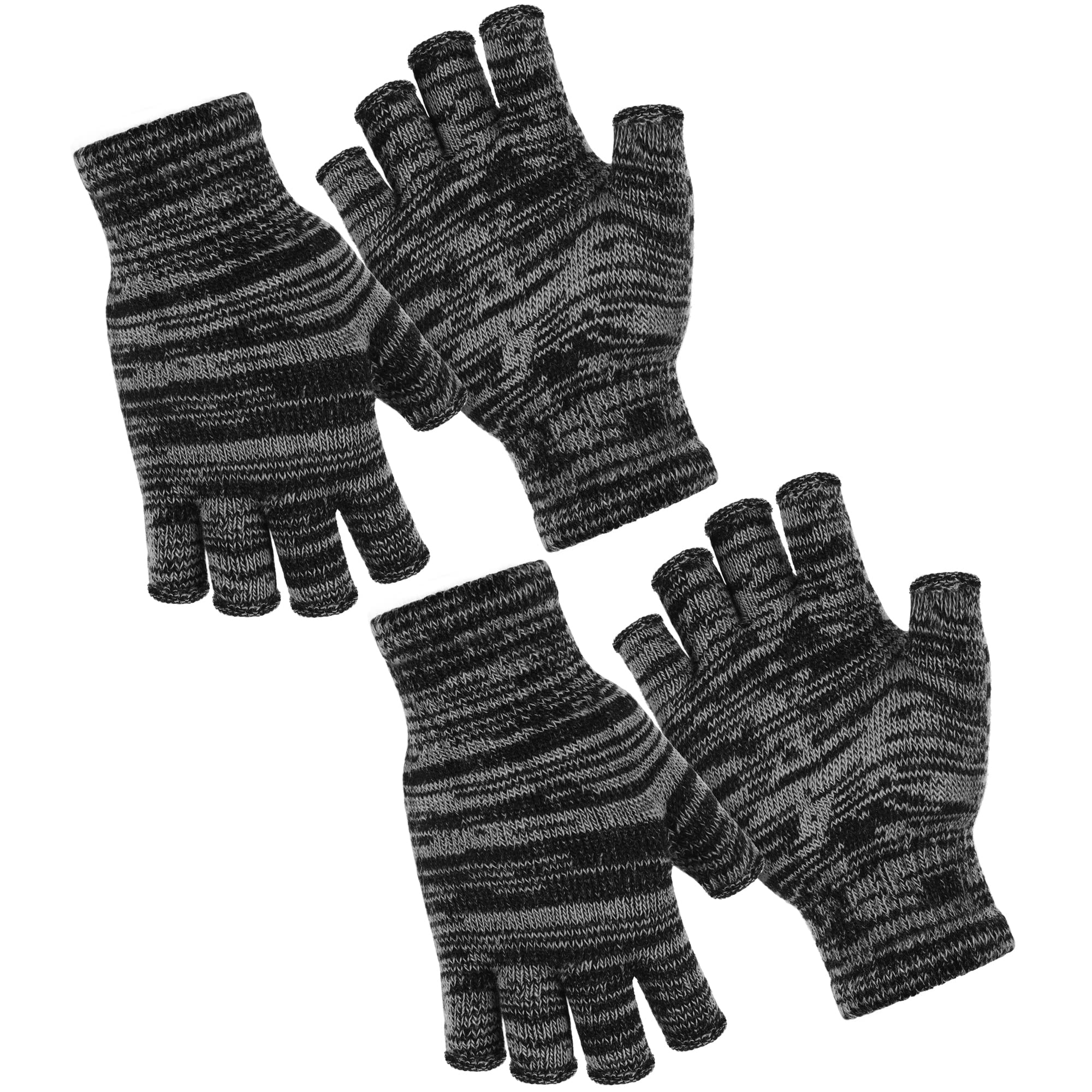 URATOT 2 Packs Winter Knitted Gloves Fingerless Gloves Warm Magic Half Finger Gloves for Men and Women