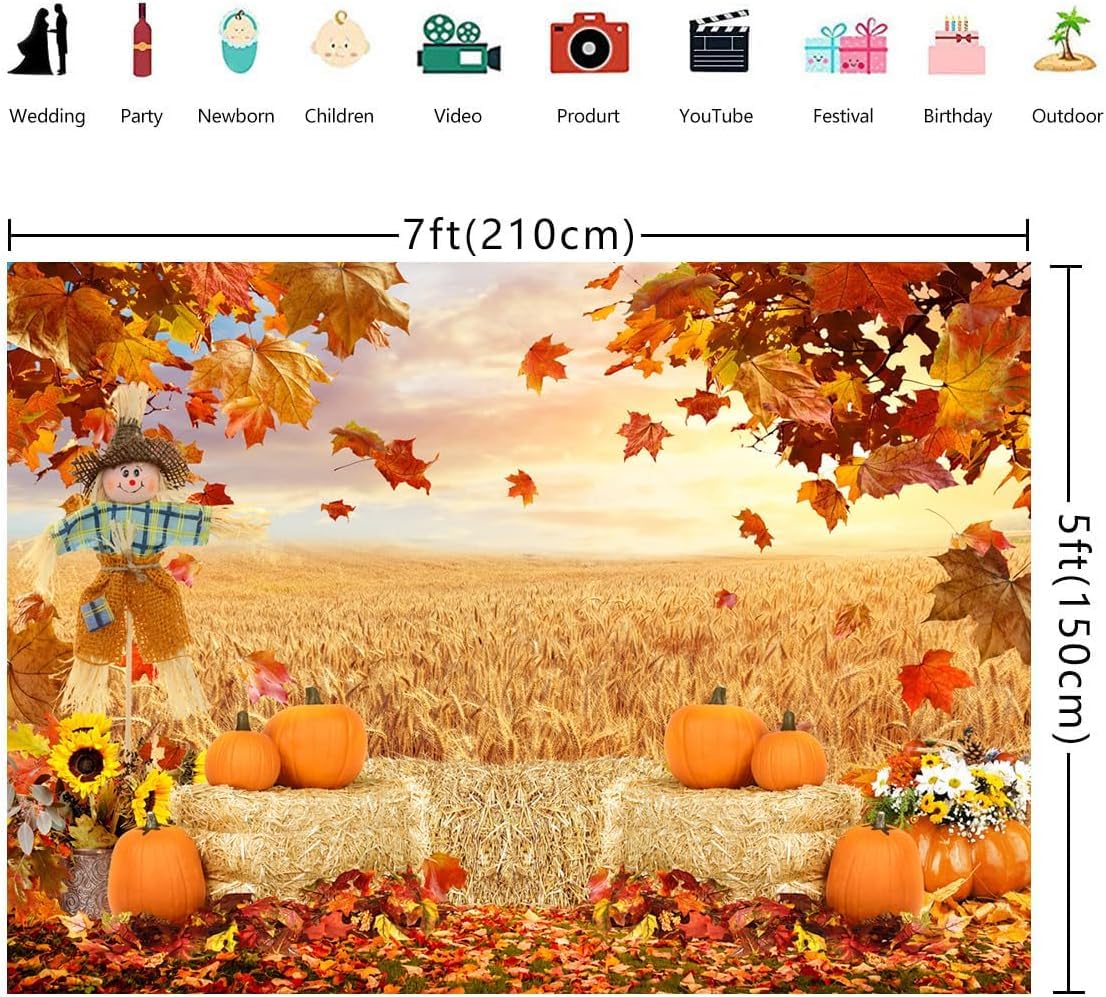 WOLADA 7x5FT Fall Backdrop Autumn Farm Harvest Backdrop Wheat Field Backdrop Thanksgiving Backdrop Farm Scene Backdrop Thanksgiving Photo Backdrop Thanksgiving Backdrops for Photography 12608