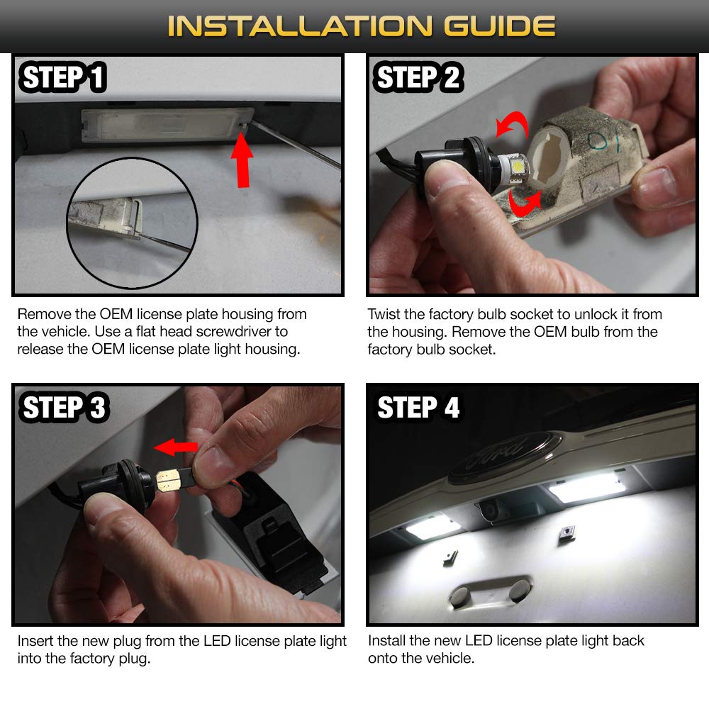 VIPMOTOZ Full LED License Plate Light Tag Lamp Assembly Replacement Pair For Ford Escape Edge Mercury Mariner - 6000K Diamond White, 2-Piece Set