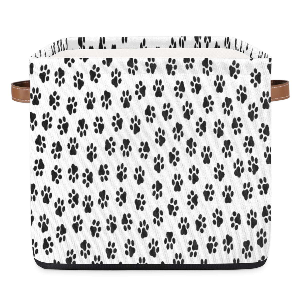 Yzrwebo Black Paw Print Fabric Storage Bins for Organizing Cat Dog Paw Print Large Storage Basket with Handles Cube Collapsible Organizer Bins for Shelves Closet Decor Toys Clothes Cubby 13"x13"x13"