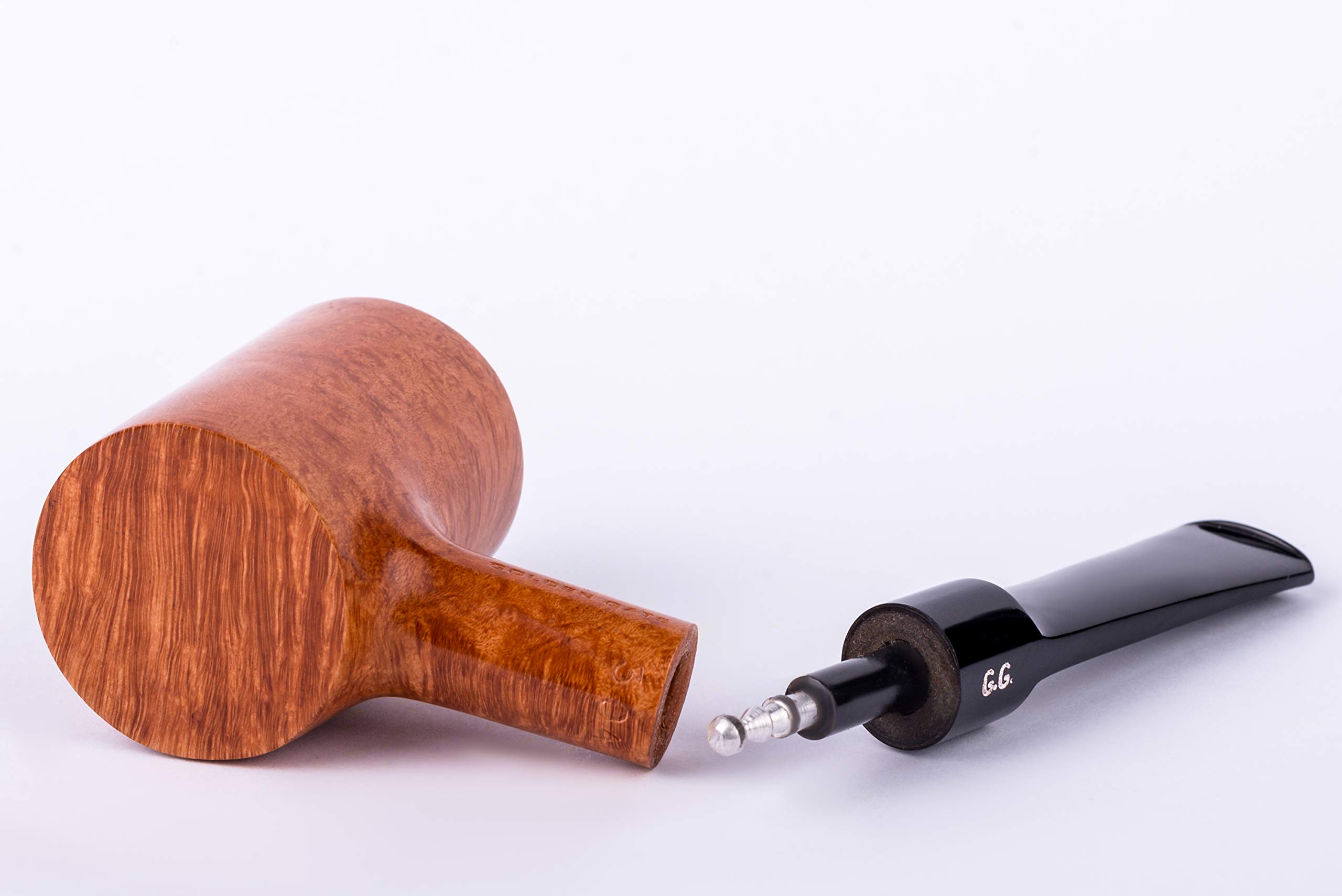 Wooden Tobacco Smoking Pipe, Self-Standing, Hand Carved of Briar Root, Metal cooling filter, Comes with Pouch, Boxed (Poker, Gold)