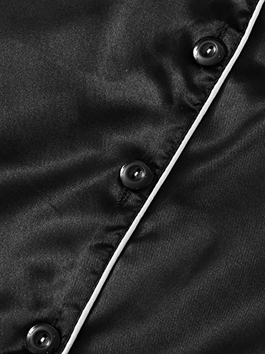 SweatyRocks Women's Short Sleeve Sleepwear Button Down Satin 2 Piece Pajama Set Black Small
