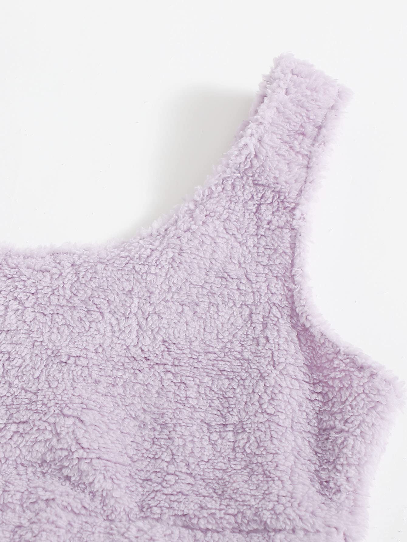 SweatyRocks Women's Fuzzy Pajamas Set Crop Tank Top with Shorts Loungewear Lilac Purple M