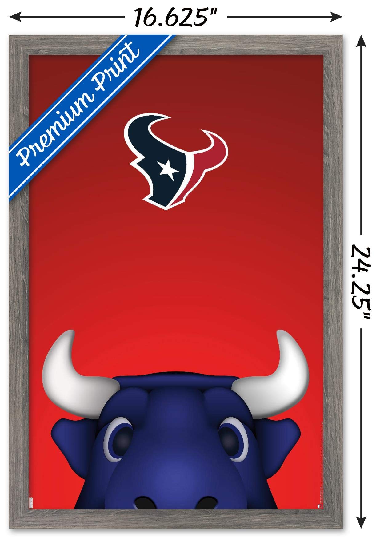 Trends International NFL Houston Texans - S. Preston Mascot Toro 20 Wall Poster, 14.725" x 22.375", Barnwood Framed Version