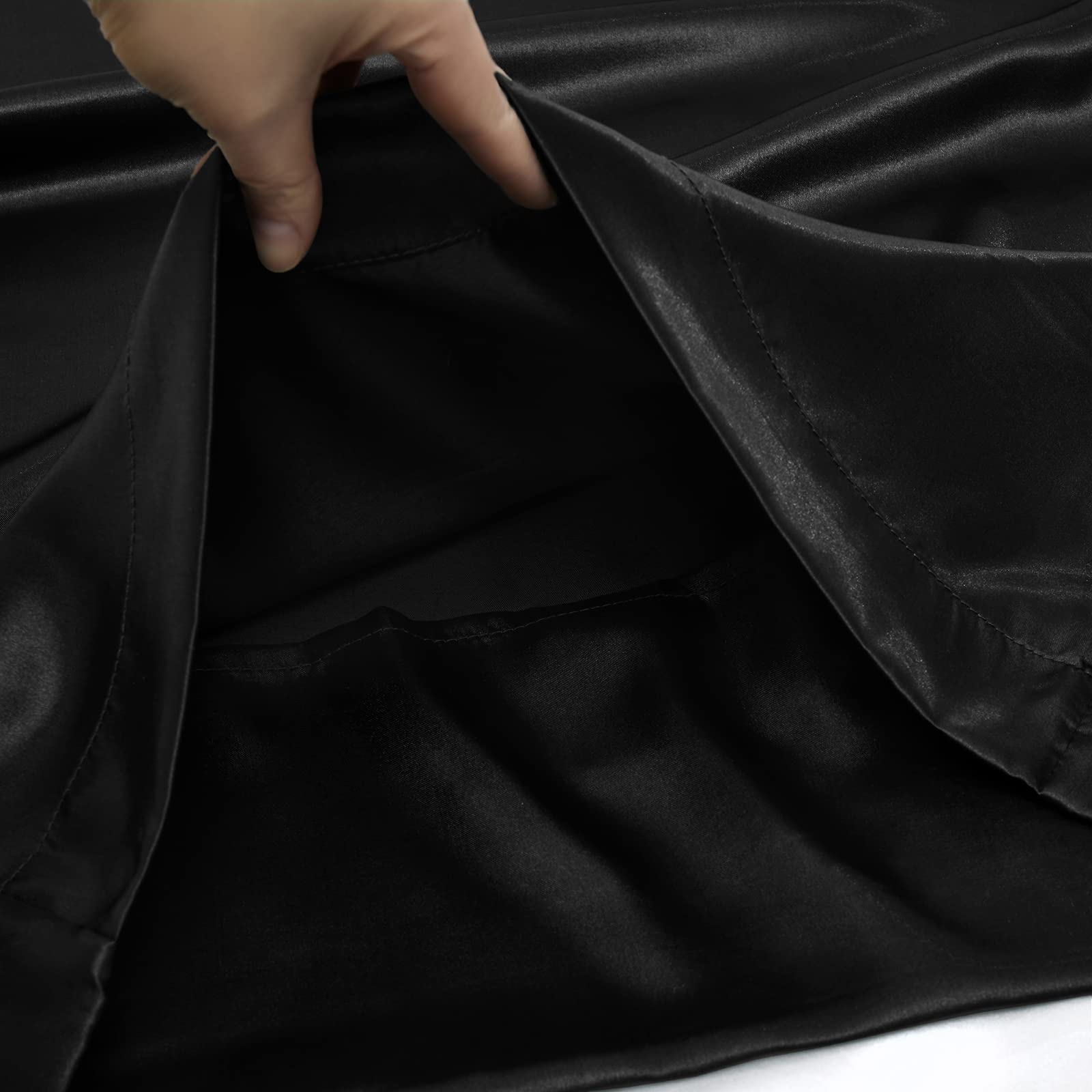 VACVELT 4pcs Extra Deep Pocket Satin Sheets Queen Size Bed Set, Black Satin Sheet Set Fit 18-24 Inch Deep Pocket Mattress, Silky & Luxury Satin Bedding Set Soft & Ultra Deep Fitted Sheet Set