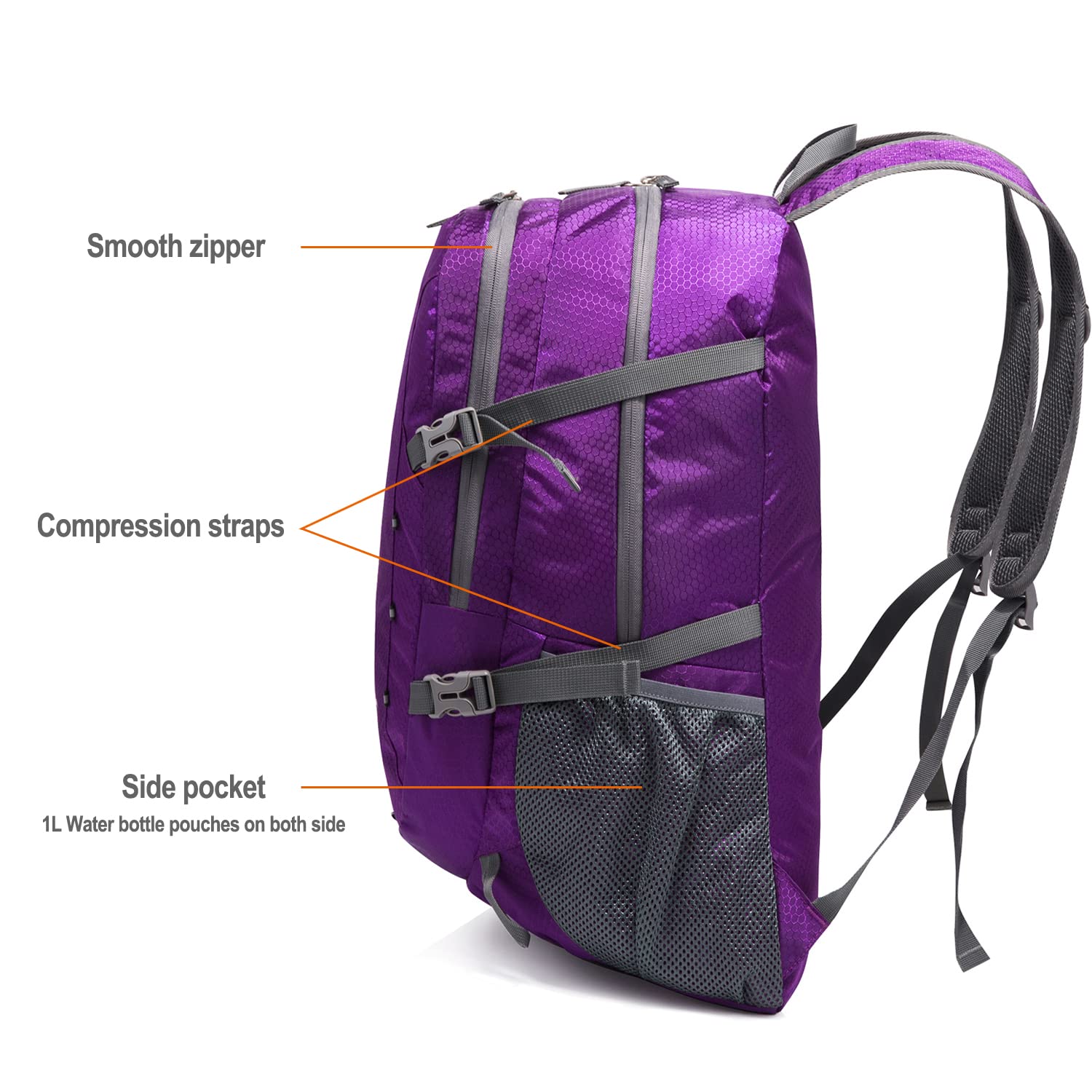 vimapo Packable Lightweight Backpack 40L, Ripstop Nylon Foldable Traveling Daypack, Collapsible Hiking Backpack For Outdoor(Purple)