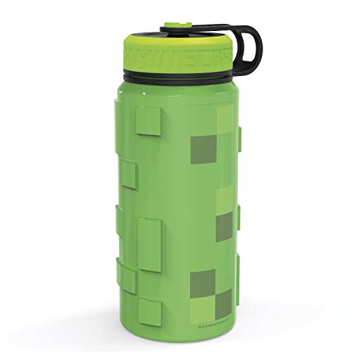 Zak Designs Minecraft 24oz Stainless Steel Vacuum Insulated Water Bottle - Rugged Sports Bottle Easy Grip and Keeps Drinks Cold (24 oz, Minecraft)