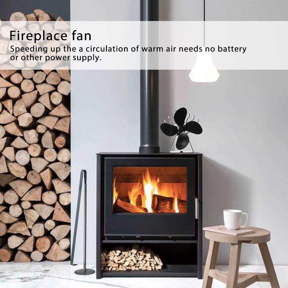 VIVOHOME Aluminum 4 Blade Heat Powered Fireplace Stove Fan with Thermometer for Wood Log Burning and Circulating Warm
