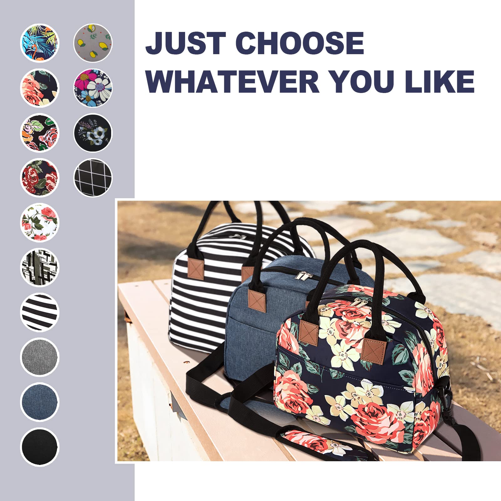 WOOMADA Insulated Lunch Bag for Women Men Reusable Large Capacity Lunch Box Cooler Tote Bag with Pockets & Adjustable Shoulder Strap for Office Work, Picnic, Travel (black)