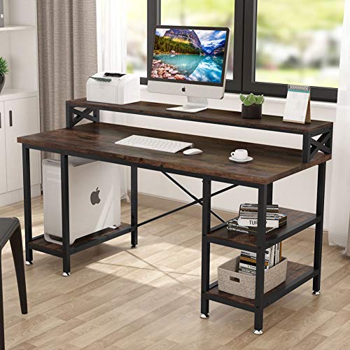 Tribesigns 63 inch Computer Desk with Storage Shelves, Extra Large Industrial Office Desk Computer Table Studying Writing Desk Workstation with Hutch for Home Office (Rustic Brown)