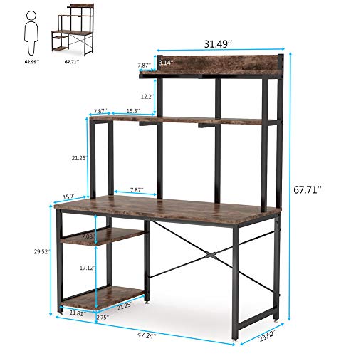 Tribesigns Computer Desk with Shelves and Hutch, 47 Inch Home Office Desk with Storage Bookshelf CPU Stand, PC Laptop Workstation Writing Study Table for Small Space, Space-Saving Desk (Walnut)