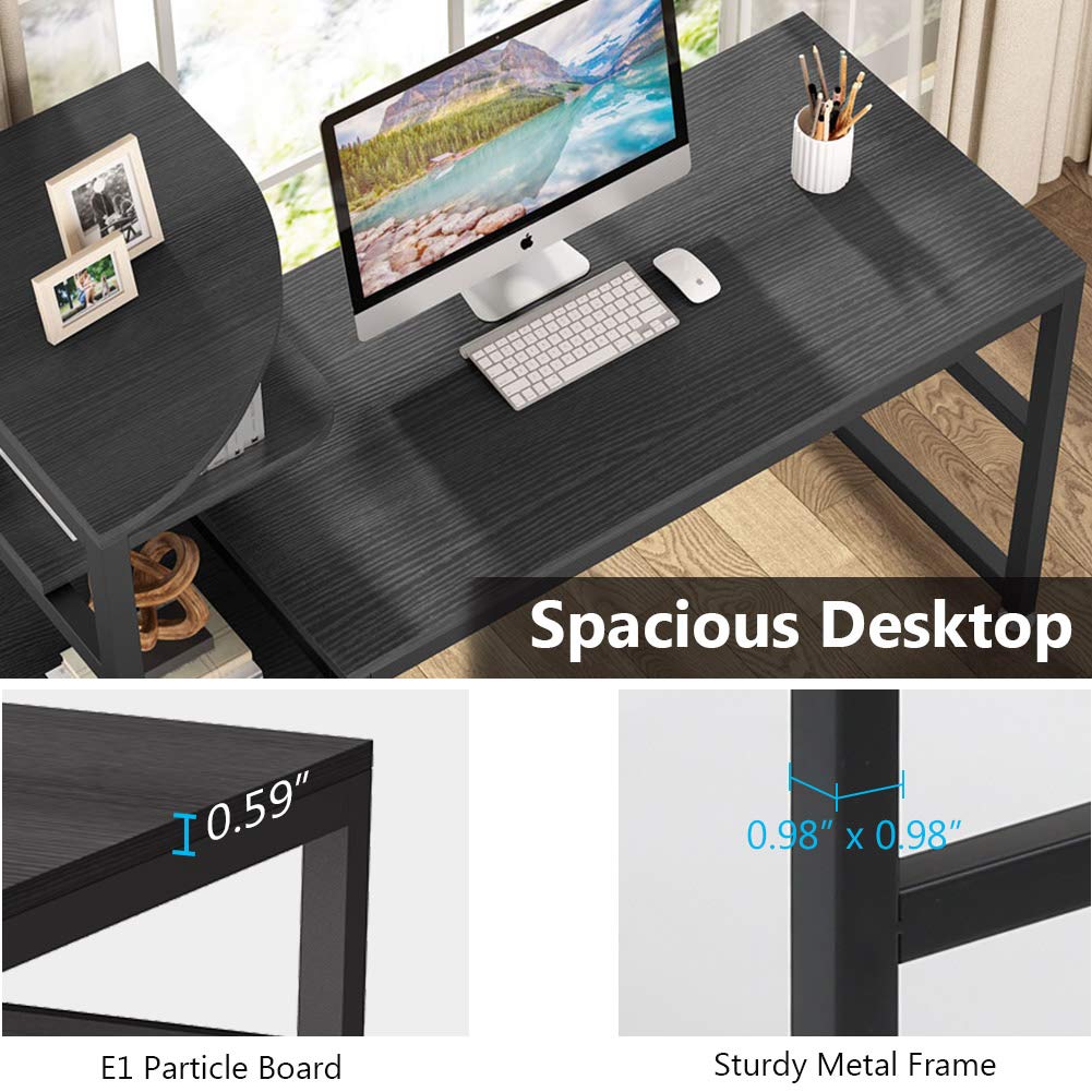 Tribesigns Computer Desk with 4-Tier Storage Shelves, 58 inch Large Modern Office Desk Study Writing Table Workstation with Bookshelf for Home Office(Black)